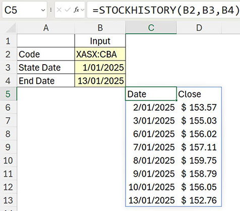 Excel Tips: Utilise the STOCKHISTORY function | INTHEBLACK
